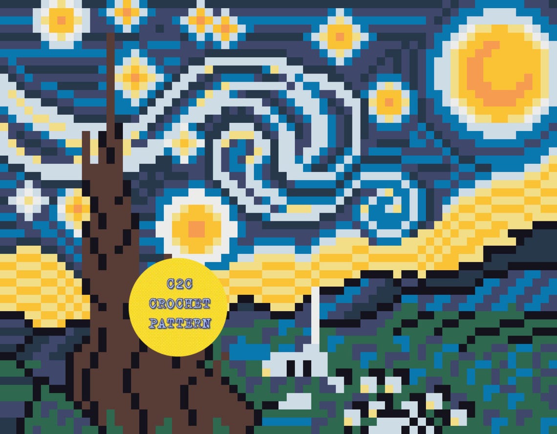 Crochet Pattern C2C Starry Night Vincent Van Gogh 1889 Vintage Counted ...
