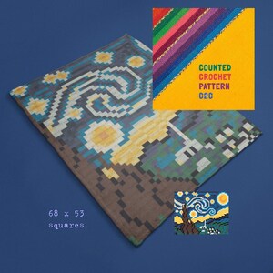 Crochet Pattern C2C Starry Night Vincent Van Gogh 1889 Vintage Counted ...