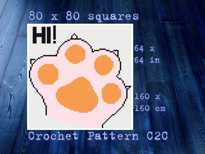 Crochet Pattern C2C Kitty Paw Hi Counted for Crocheting Afghan Plaid ...
