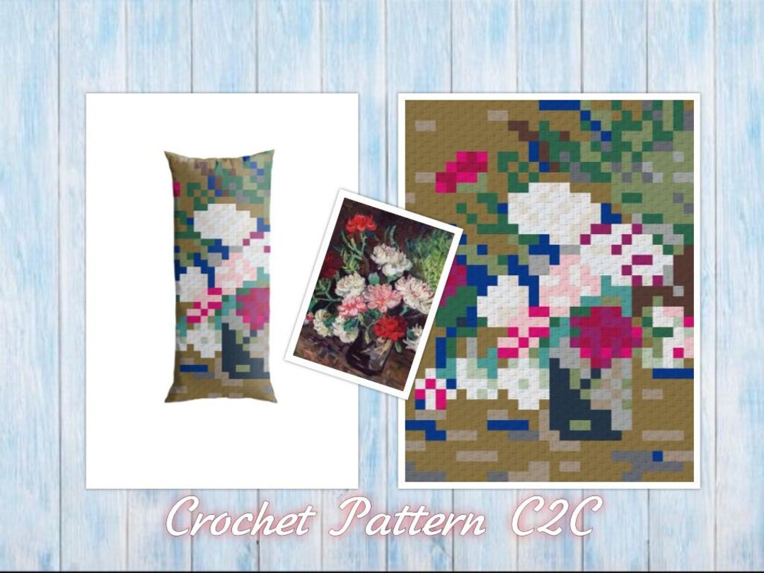 Crochet Pattern C2C Vintage Vincent Van Gogh Vase With Carnations ...