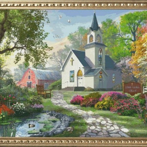 PDF Counted Vintage Cross Stitch Pattern | Church | 7 Sizes | Highly ...