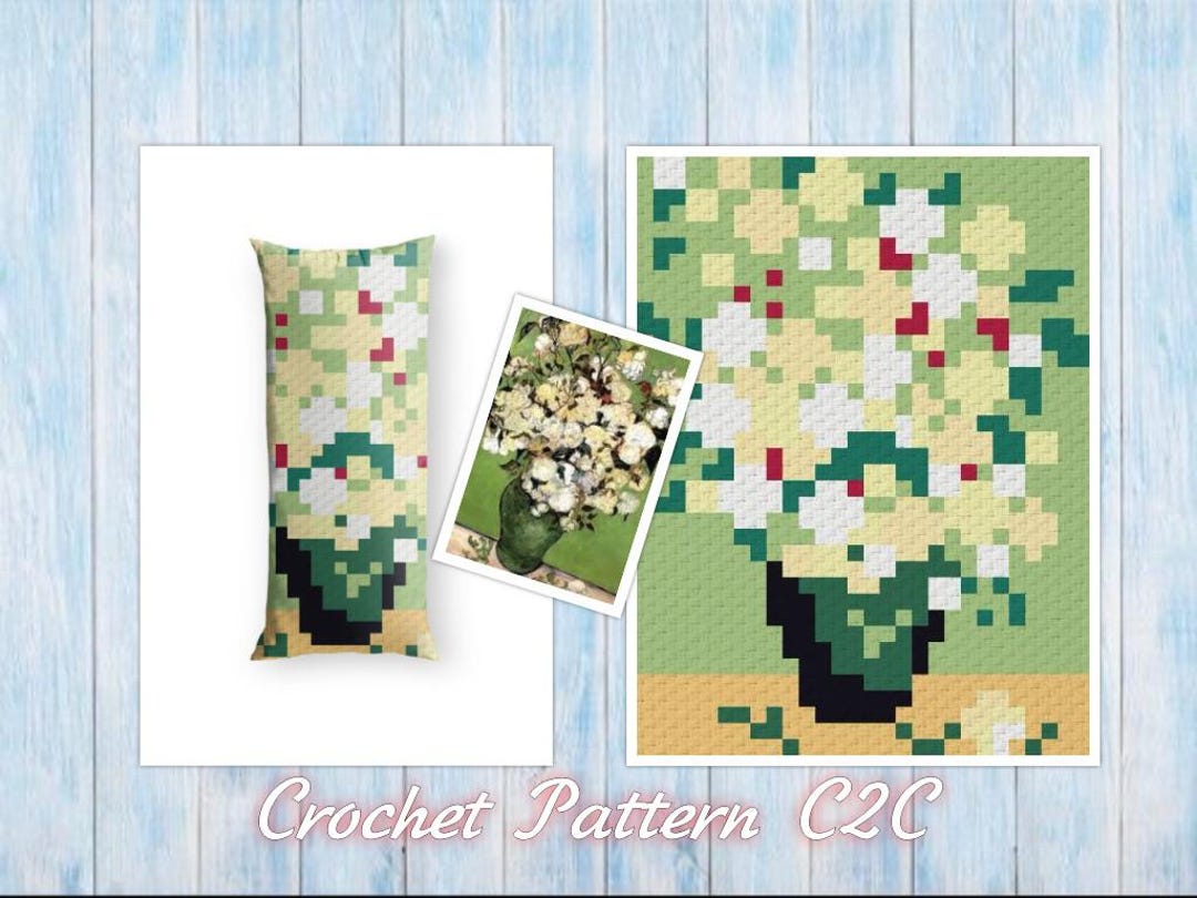 Crochet Pattern C2C Vintage Vincent Van Gogh Vase of Roses Counted for ...