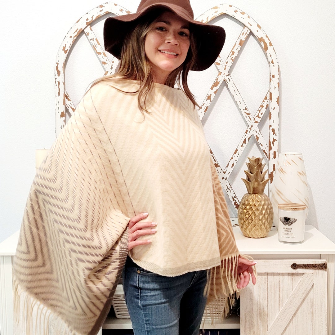Woman's Poncho Tan Poncho Reversible Poncho Wear 3 - Etsy