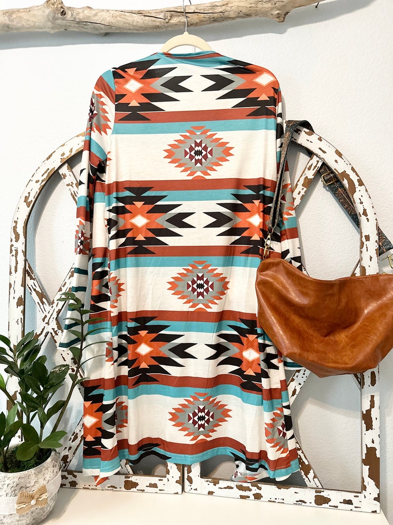 Aztec Print Cardigan Long Cardigan Western Wear Southwest Sweater Jersey Knit Cardigan