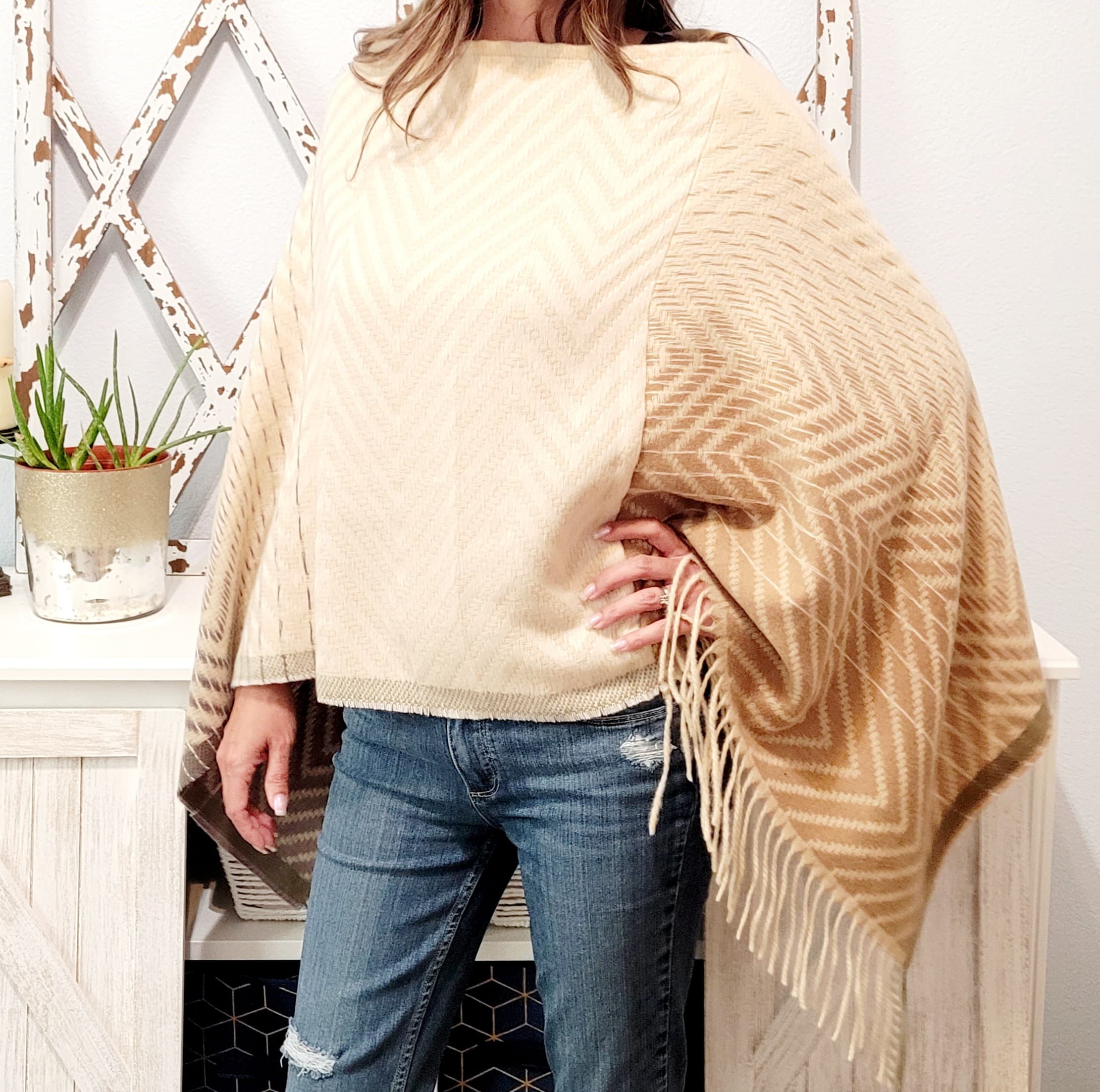 Woman's Poncho Tan Poncho Reversible Poncho Wear 3 - Etsy