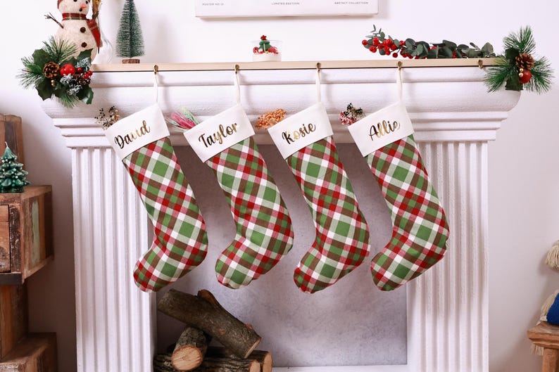 Custom Red Plaid Name Christmas Stocking - Personalized Christmas ...