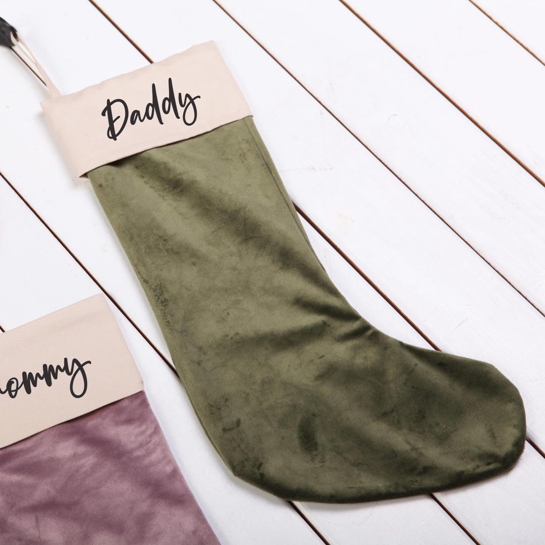 Personalized Velvet Christmas Stocking: Olive Green Monogrammed ...
