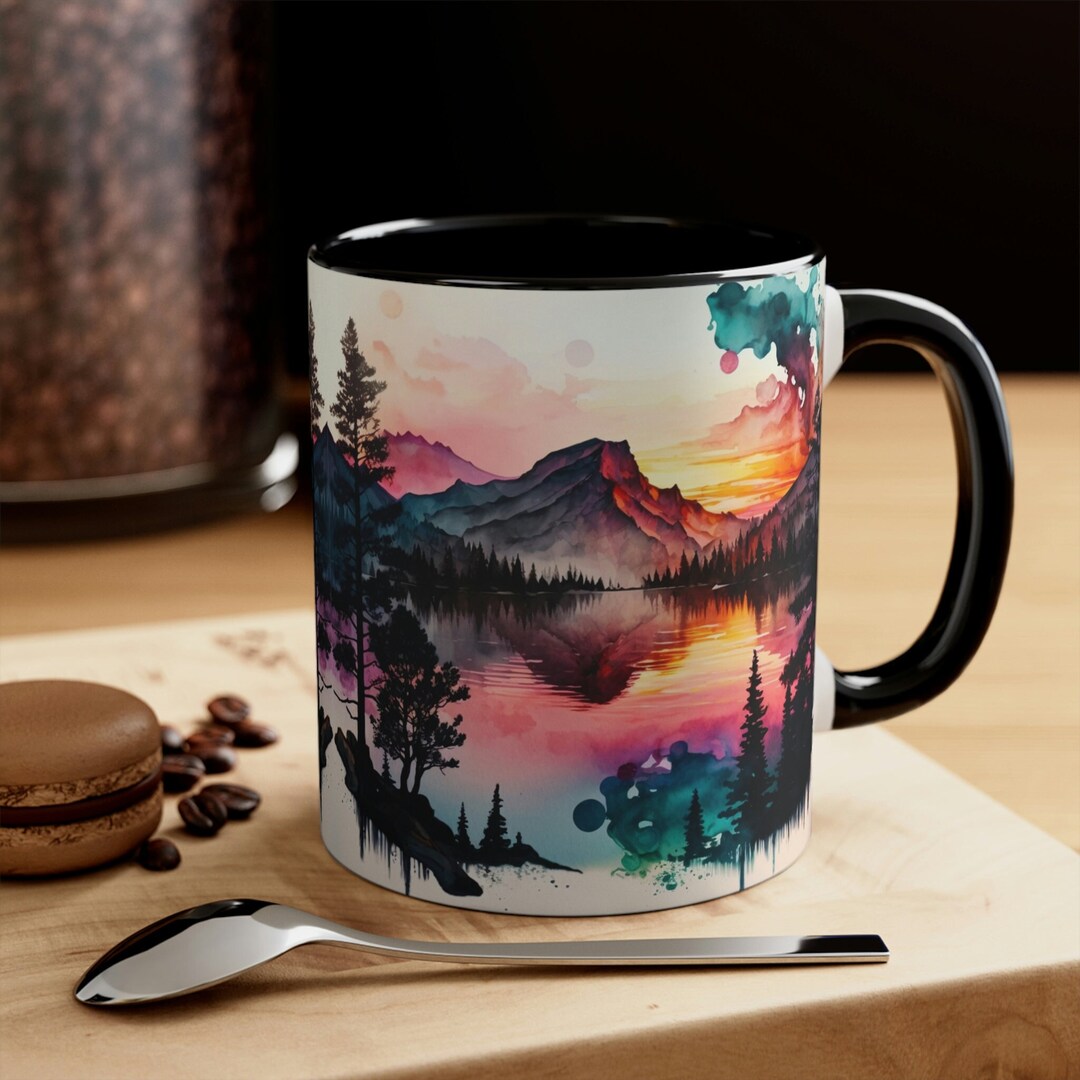 Mountain Sunset Mug, Colorful Cottagecore Gift, Nature Adventure Lover ...