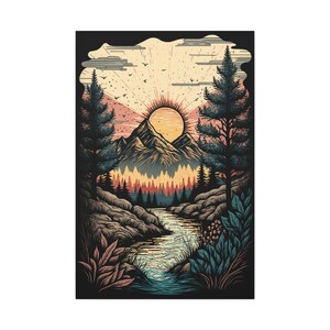 Boho Mountain Sunset Canvas Wall Art, Mountain Sunset, Artful Boho ...
