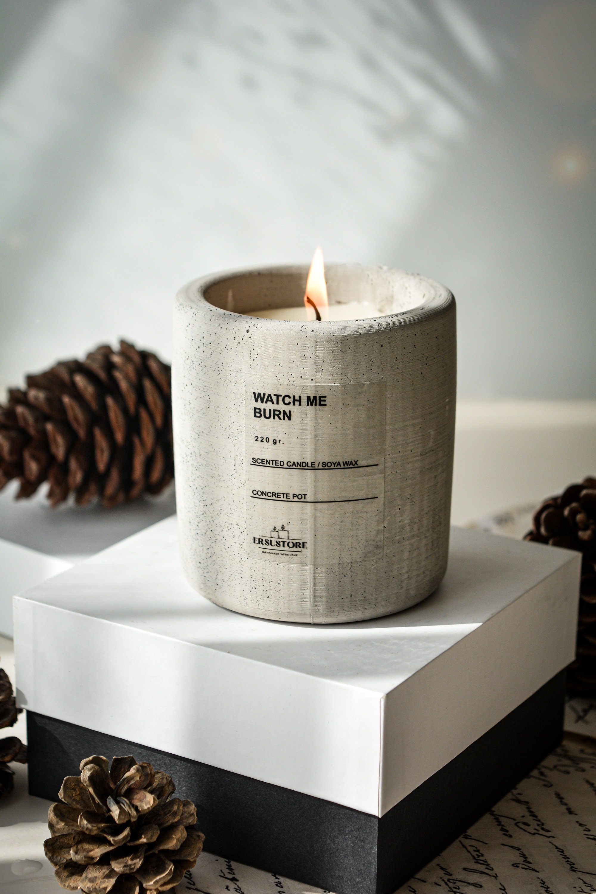 Concrete Luxury Decorative Candle Jars, Scented Wood Wick, Natural ...