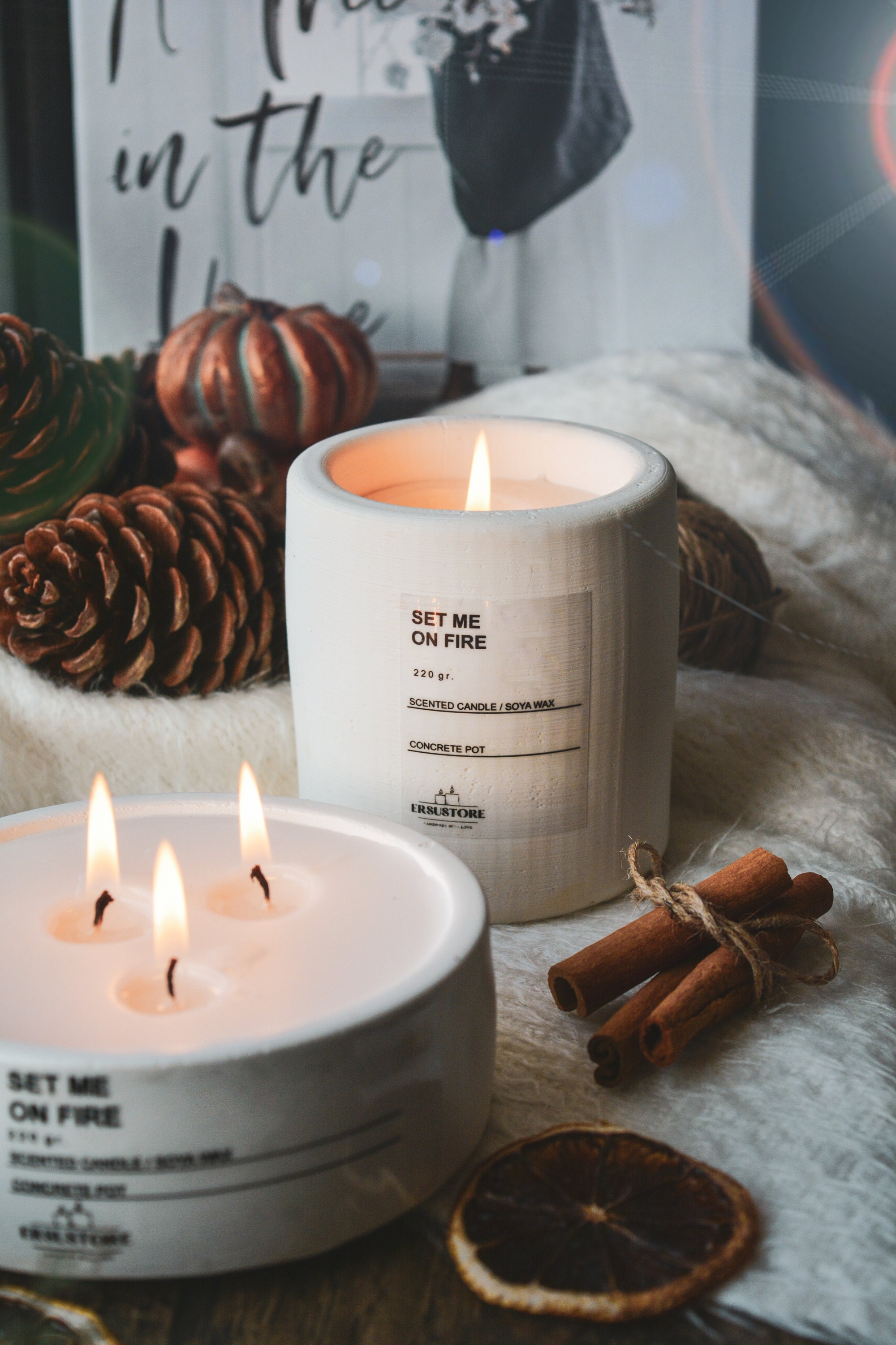 Concrete Gift Set ,christmas Concrete Candle Set, Crackling Cotton Wick ...