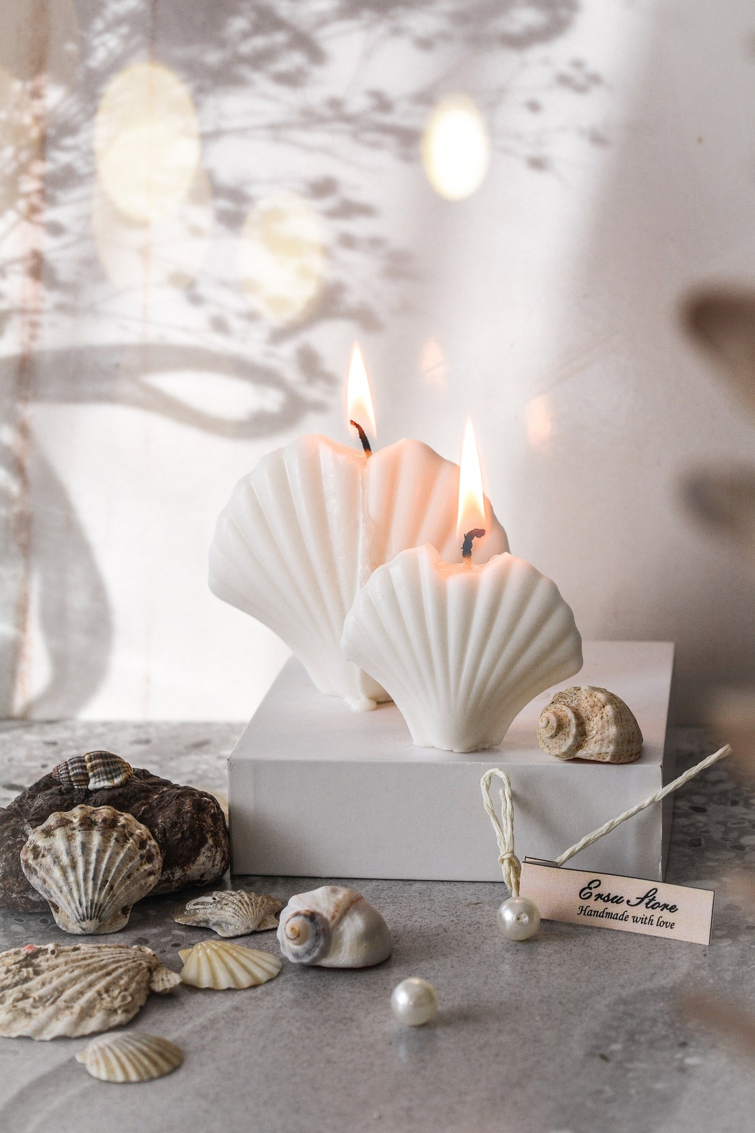 Large Clam Shell Candle Set, Coastal Candle Set, Sea Shell Handmade ...