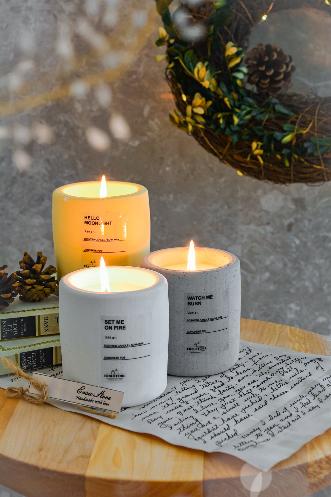 Concrete Luxury Decorative Candle Jars, Scented Wood Wick, Natural ...