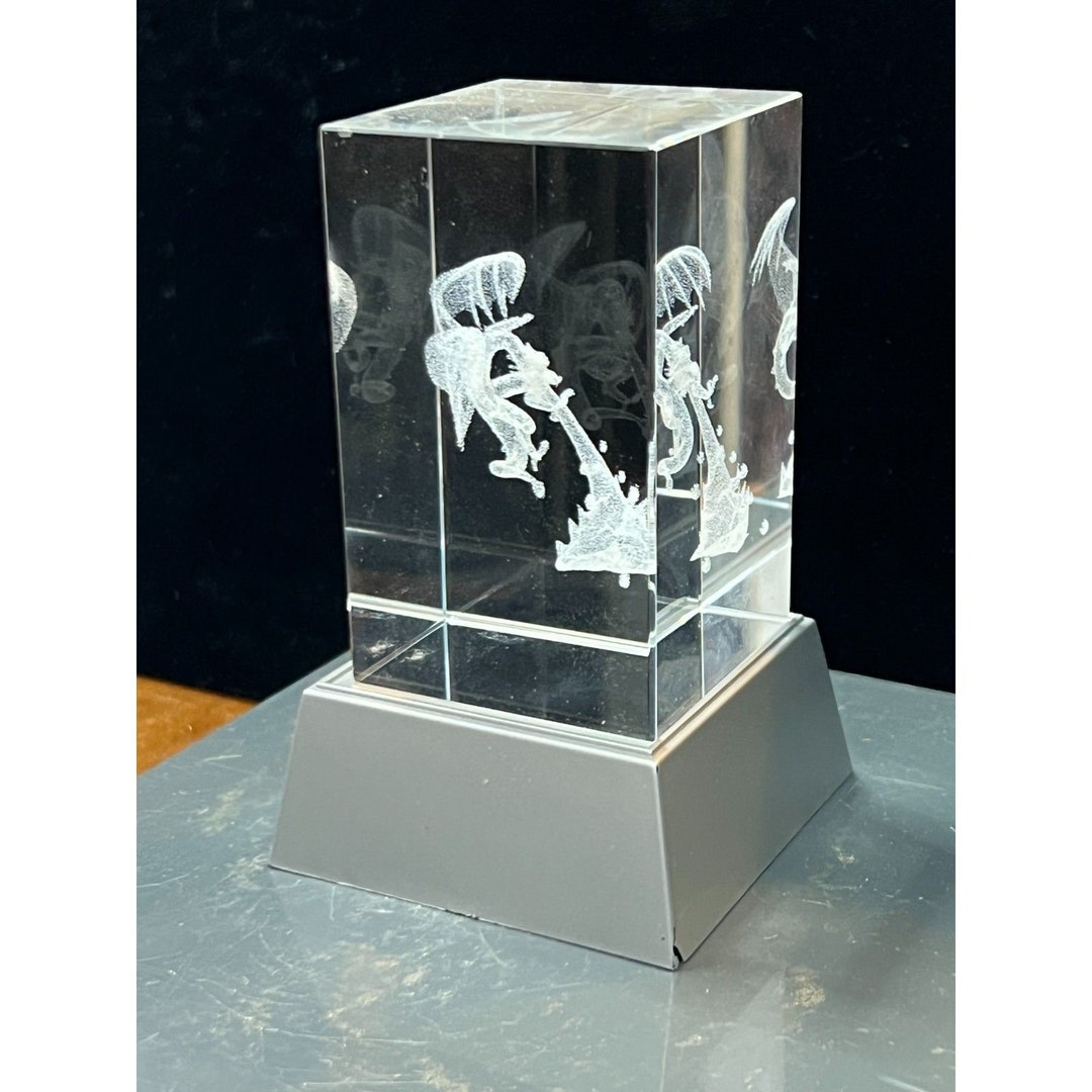 Vintage Laser Cut Etched Crystal Glass Cube Paper Weight W/lighted ...