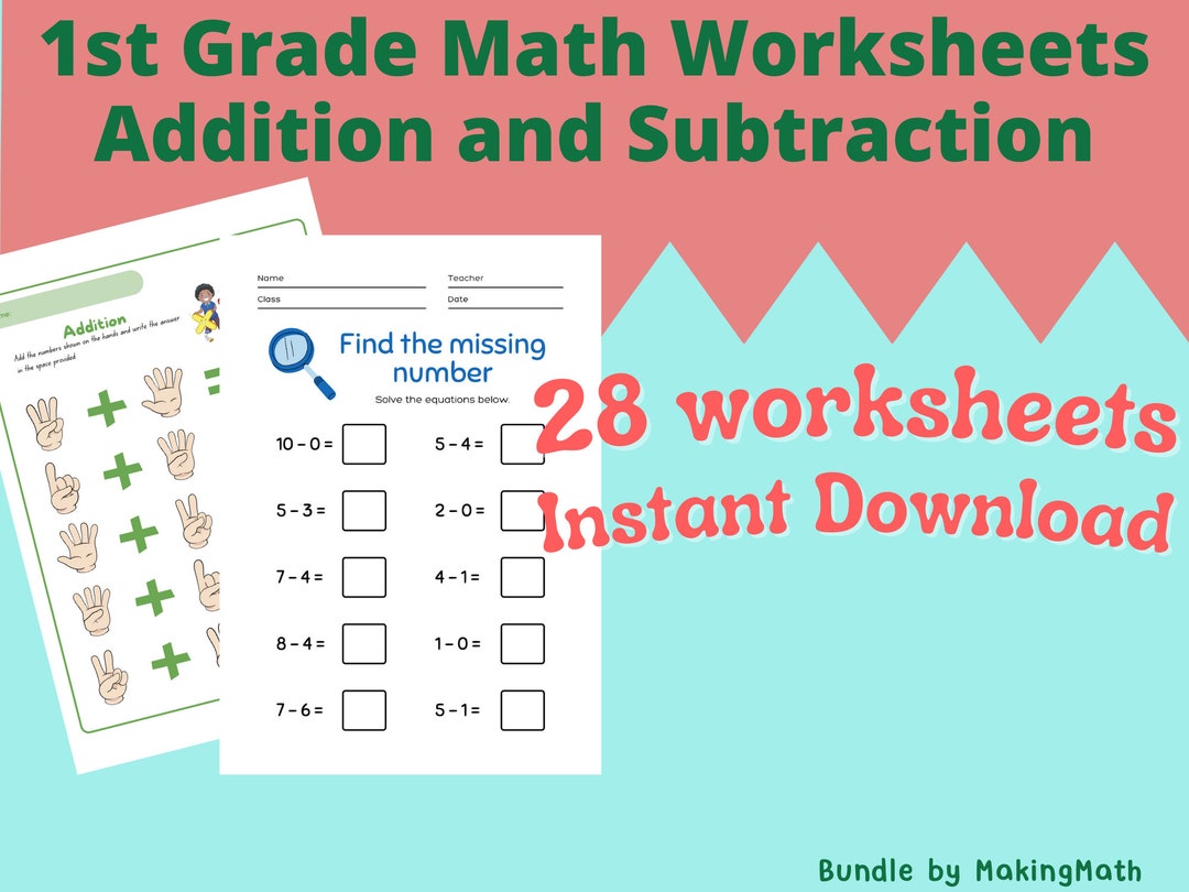 1st Grade Math Summer Worksheets | Addition | Subtraction | 28 Pages ...