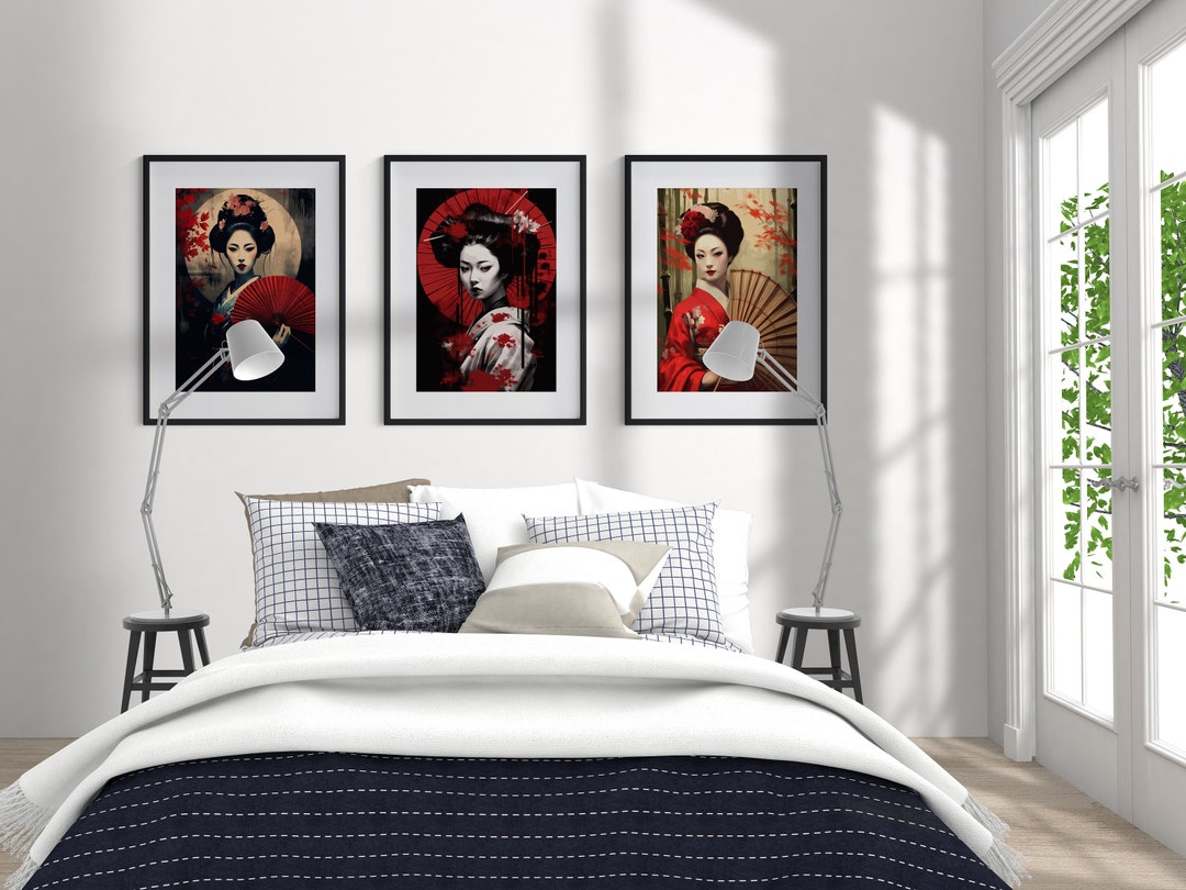 Set of 5 Pastel Illustration Geisha Posters,printable Wall Art, Digital ...