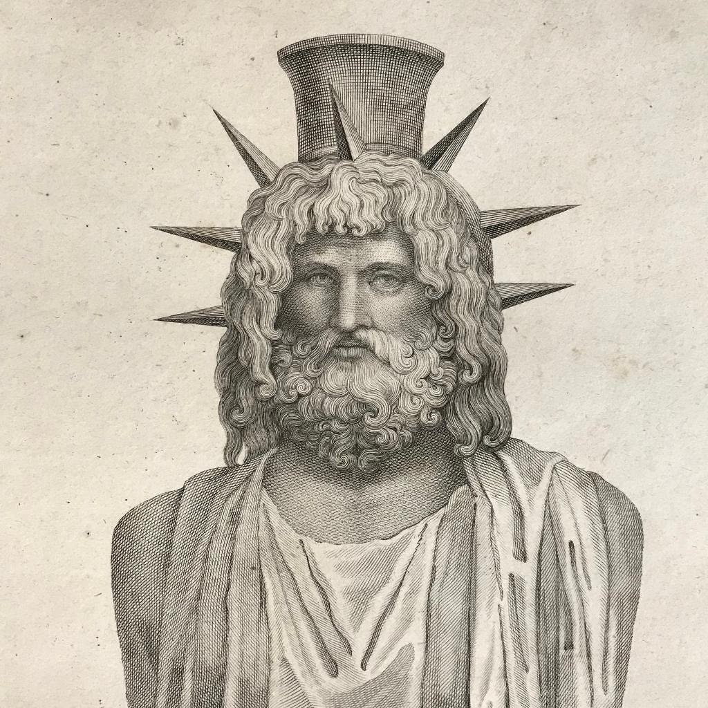 Helios-serapis With Solar Crown Enthroned and Cerberus - Etsy