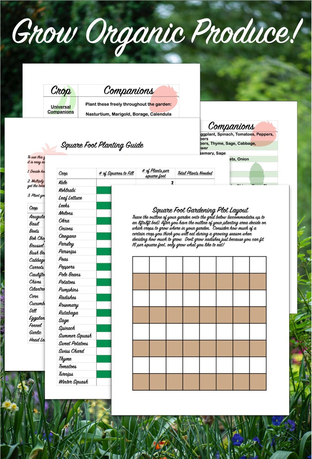 Complete Organic Produce Planting Guide, Square Foot Gardening ...