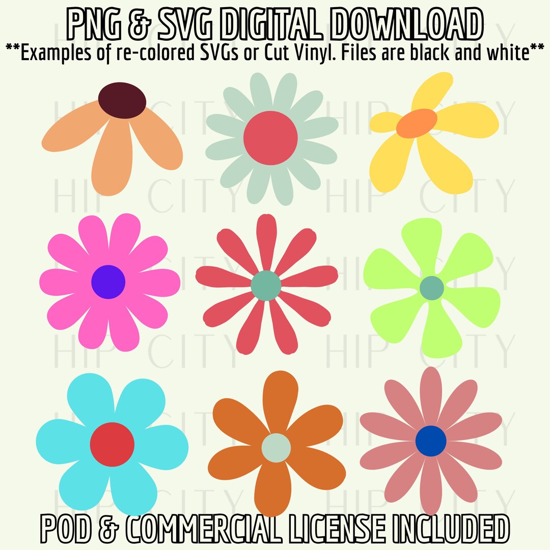 Daisy SVG, Daisy PNG, Retro Flower Shapes Svg, Flower Svg, Daisy Flower ...