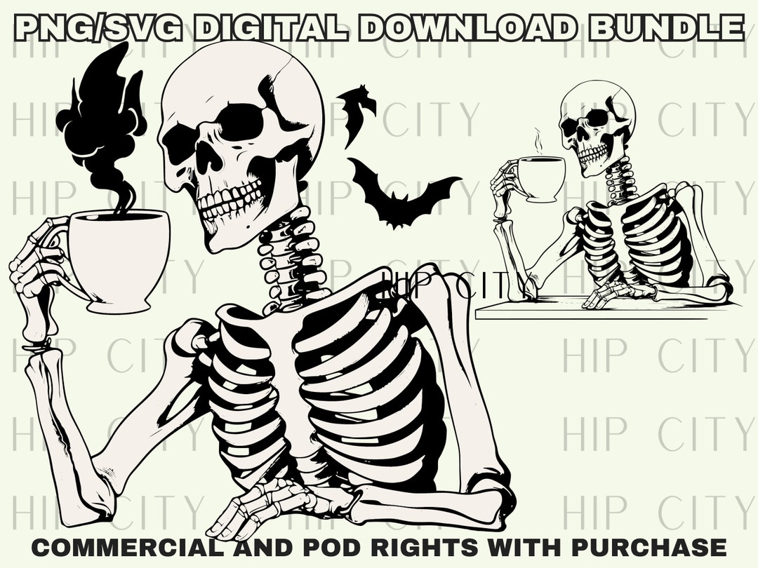 Skeleton Drinking Coffee SVG Skeleton PNG Coffee Cut File Skeleton ...