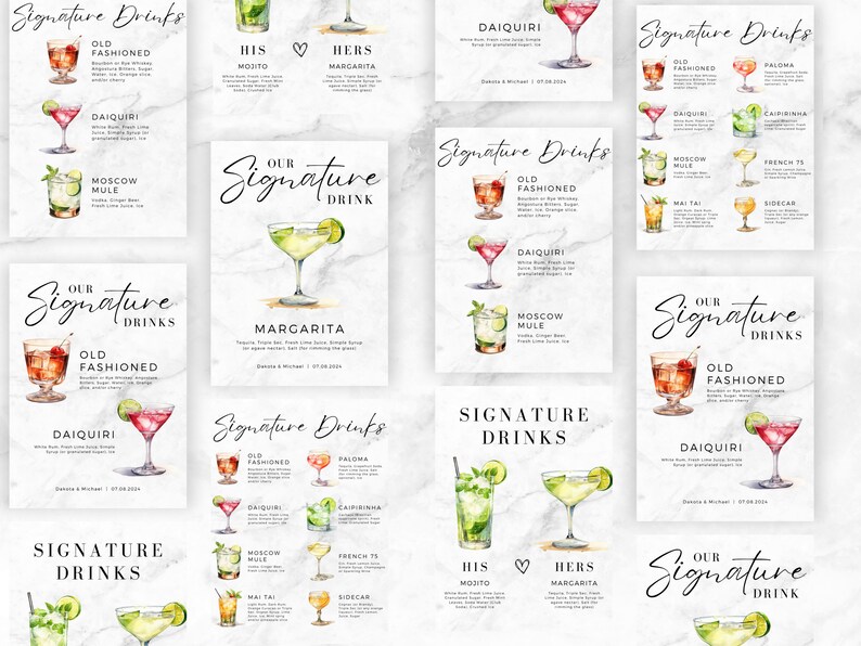 Signature Drinks Sign Template Signature Cocktail Sign - Etsy
