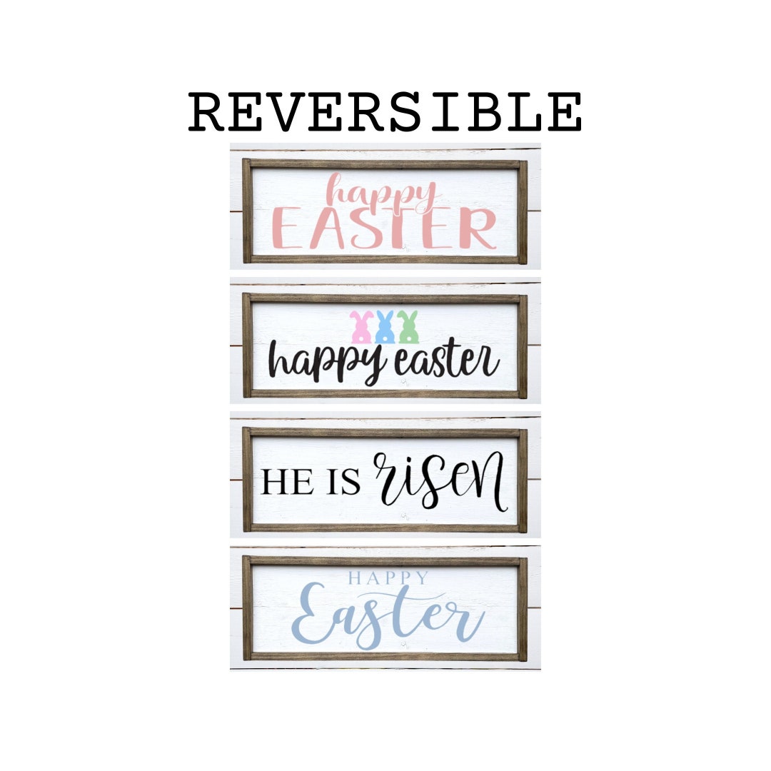 Farmhouse Easter Wood Sign, Happy Easter Wood Sign, He is Risen Sign ...