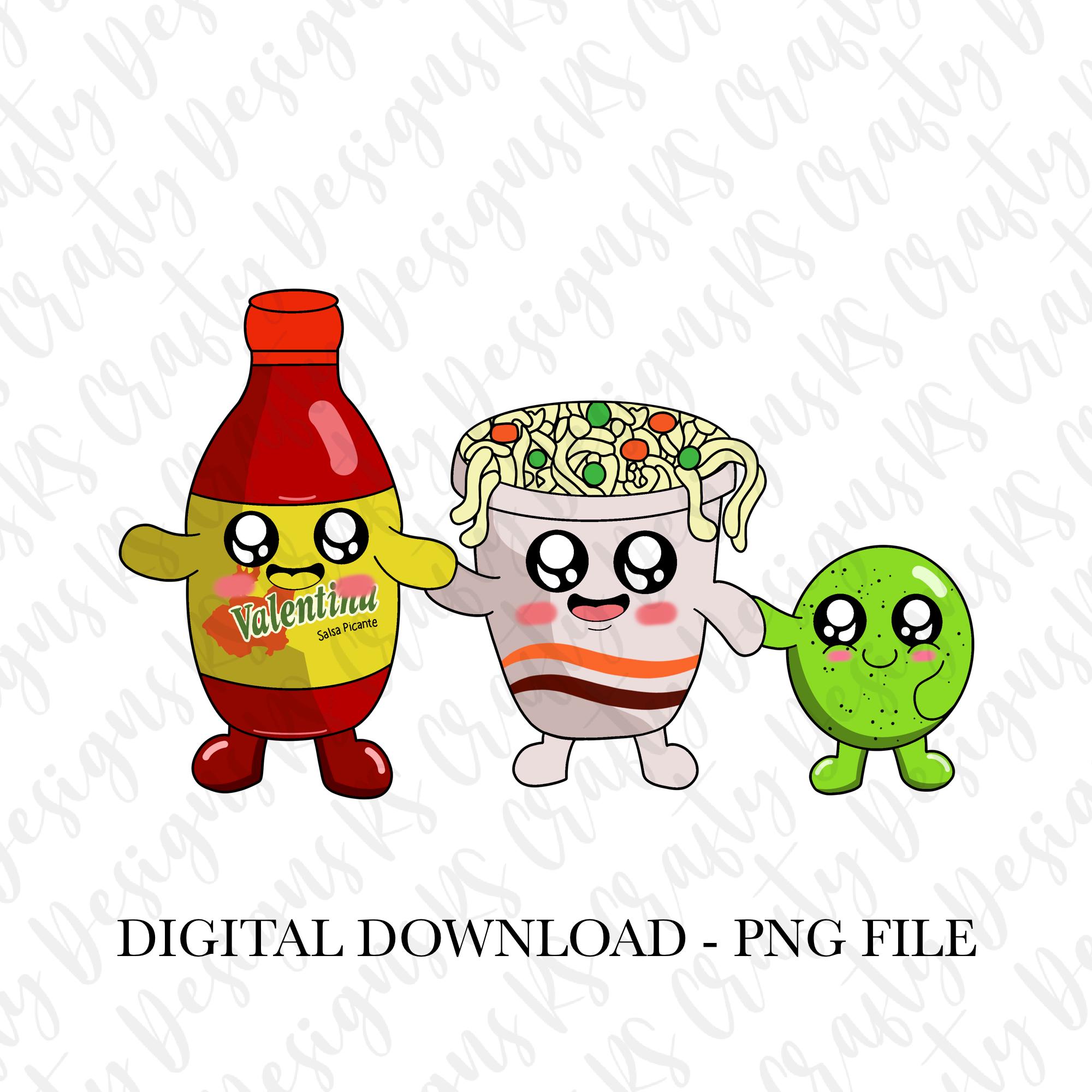 The Trio Animated PNG, Maruchan Salsa Valentina Y Limon PNG - Etsy
