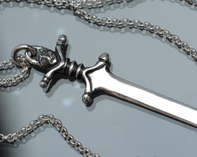 Sword Pendant Handmade in Solid Argentium Silver, Celtic Style Ornate ...