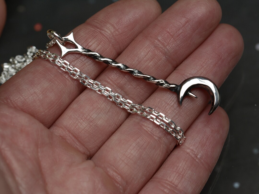 Crescent Moon Staff Pendant Handmade in Silver, Moon & Star Celestial ...