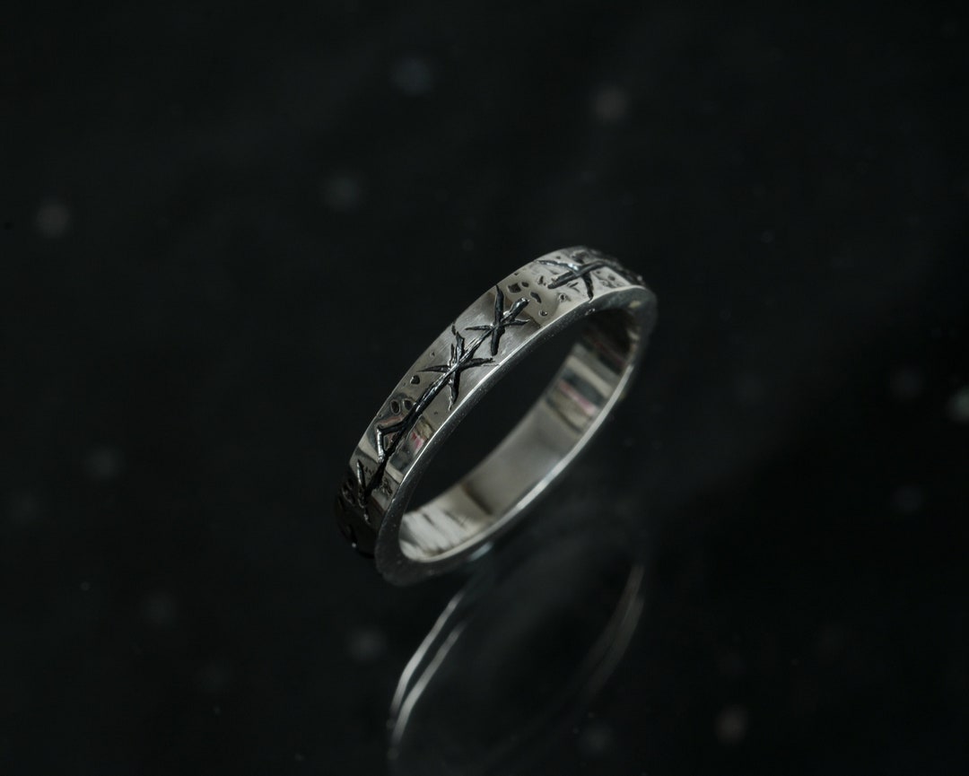 Love Bind Rune Ring With Nordic Engraved Algiz Runes in Argentium ...