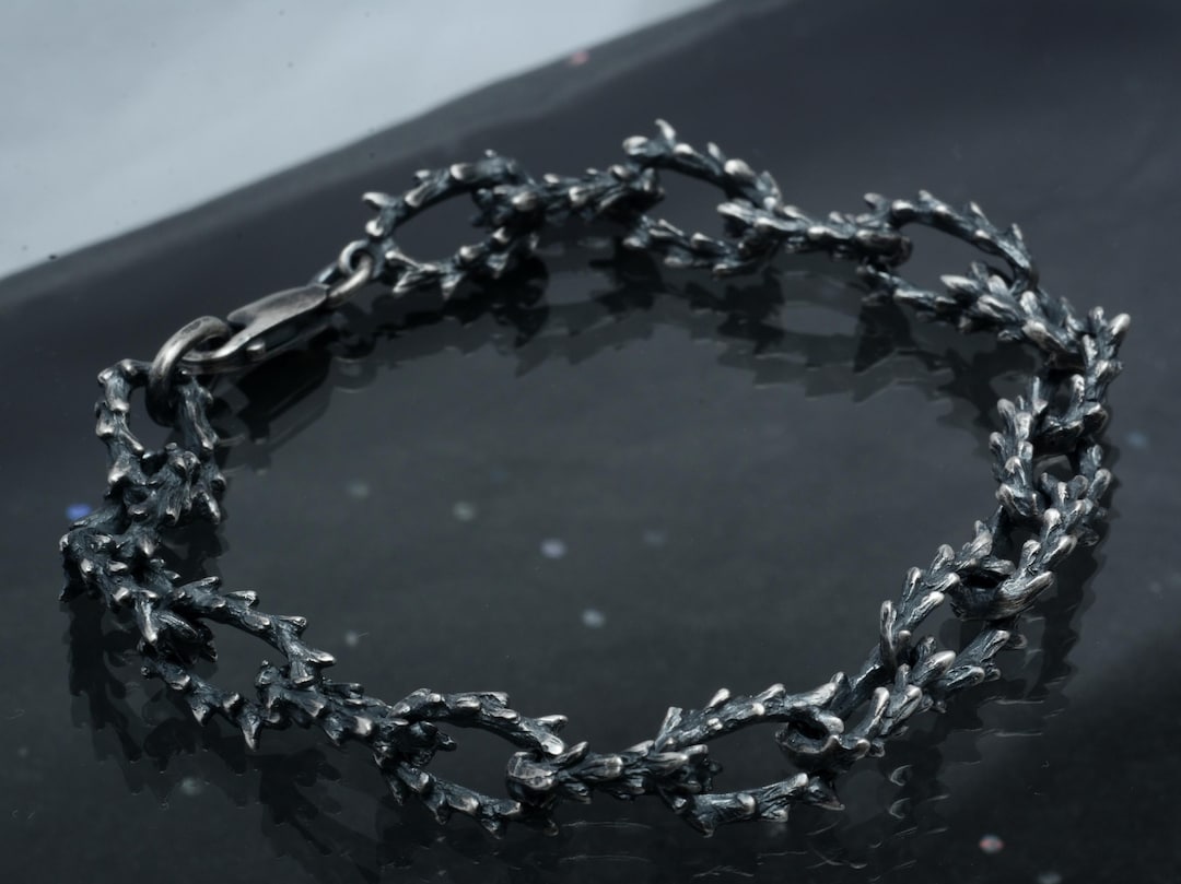 Thorn Chain Link Bracelet Handmade in Oxidised Sterling Silver, Spiked ...