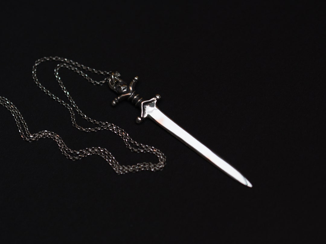 Sword Pendant Handmade in Solid Argentium Silver, Celtic Style Ornate ...