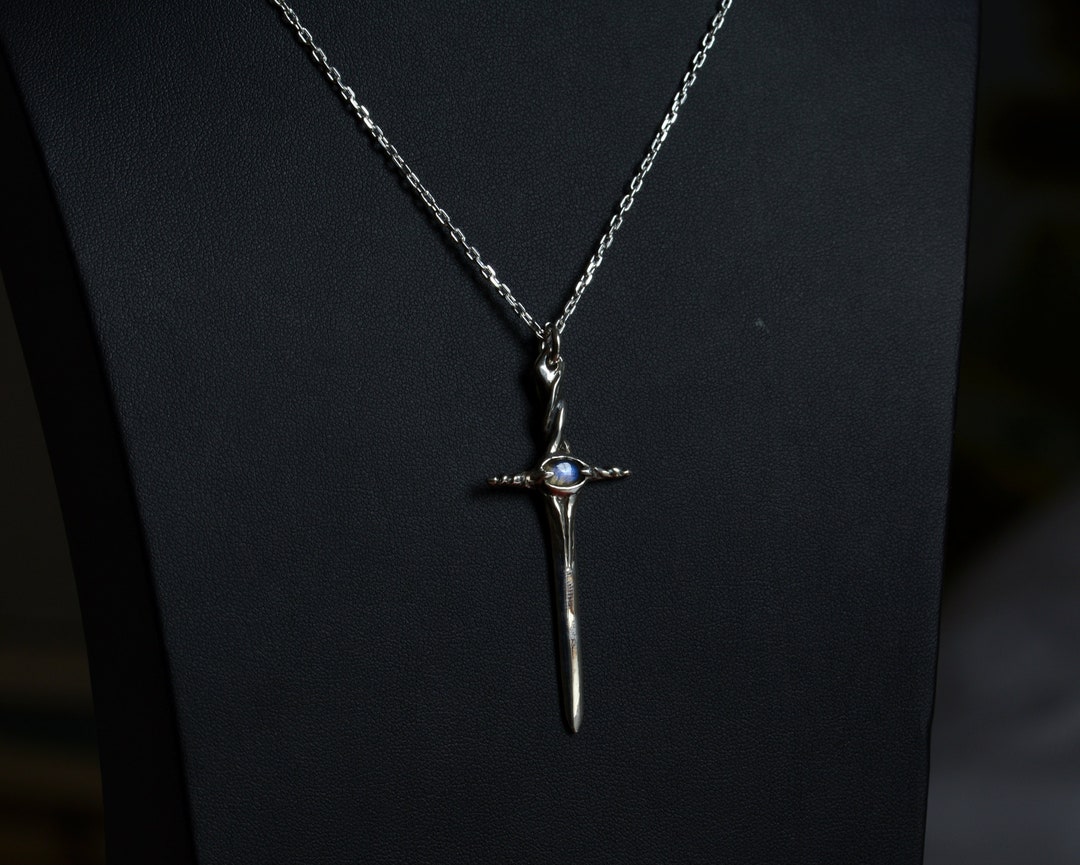 Silver Sword Pendant With Natural Blue Labradorite Oval Cabachon ...