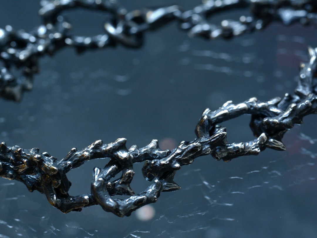 Thorn Chain Link Bracelet Handmade in Oxidised Sterling Silver, Spiked ...