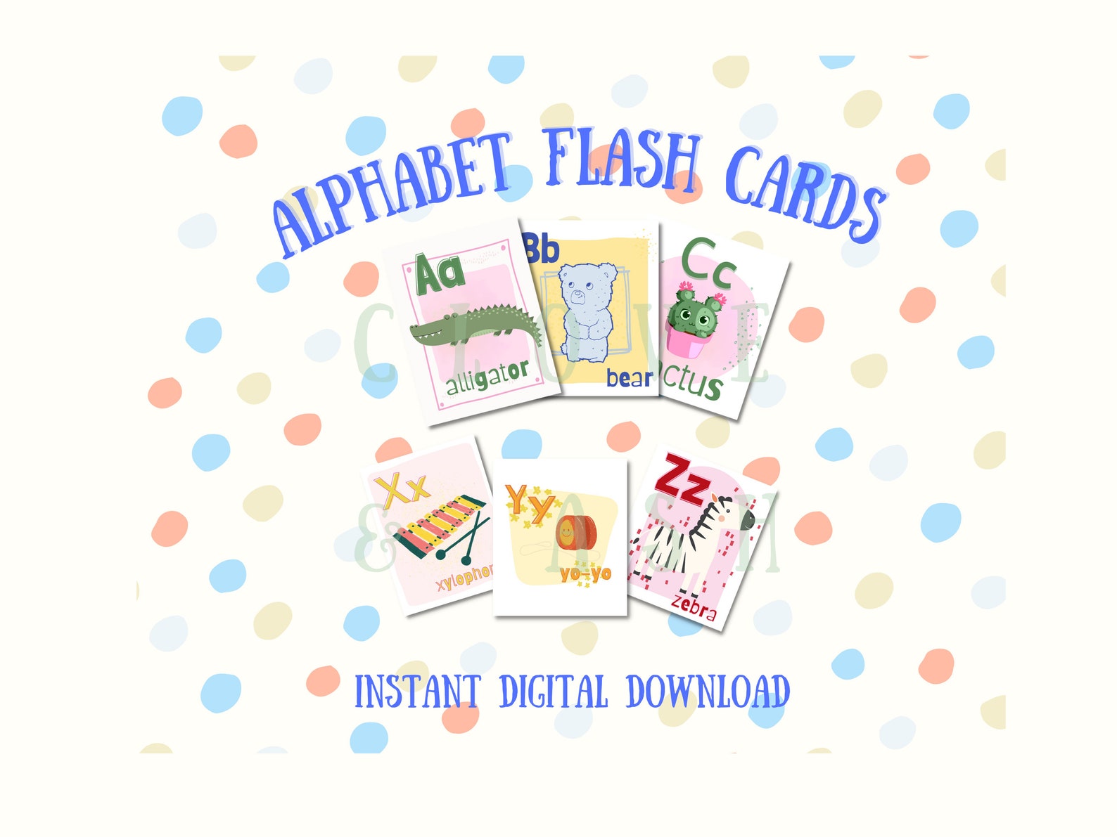 Alphabet Flash Cards Digital Download, Colorful ABC Flash Cards ...