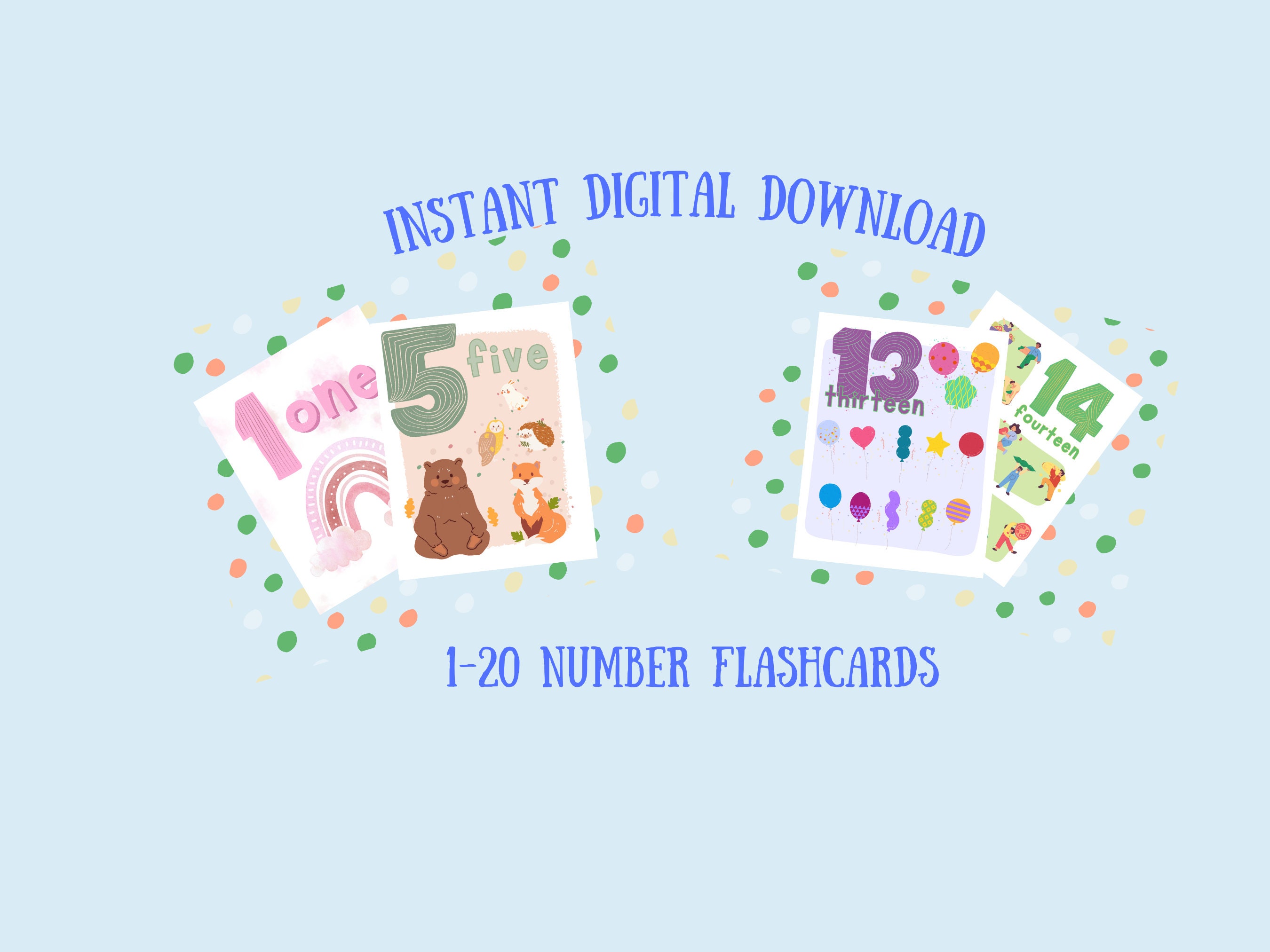 Number Flashcards 1-20 Digital Download, Toddler and Preschool Activity ...