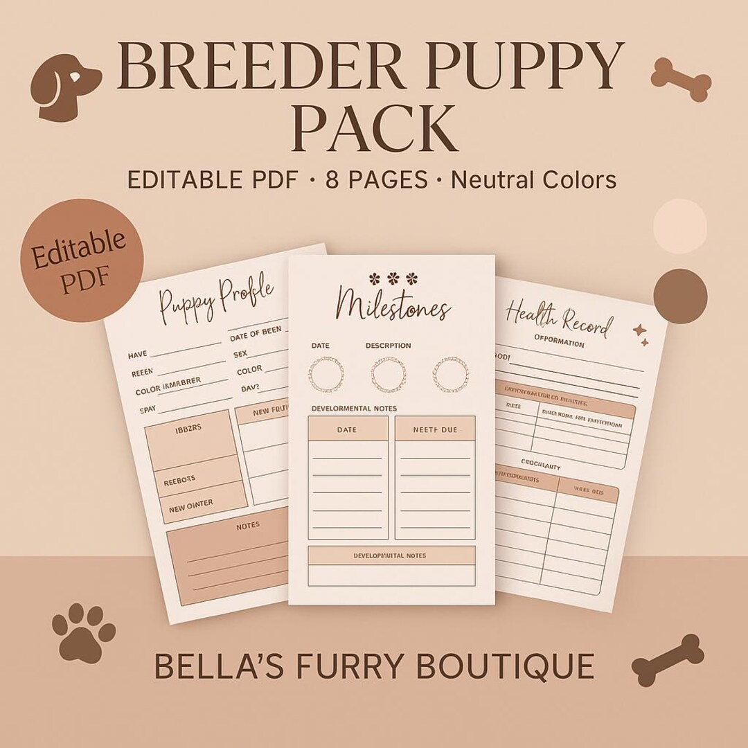 Fillable Breeder Puppy Pack,breeder Puppy Pack Printable + Fillable Pdf ...