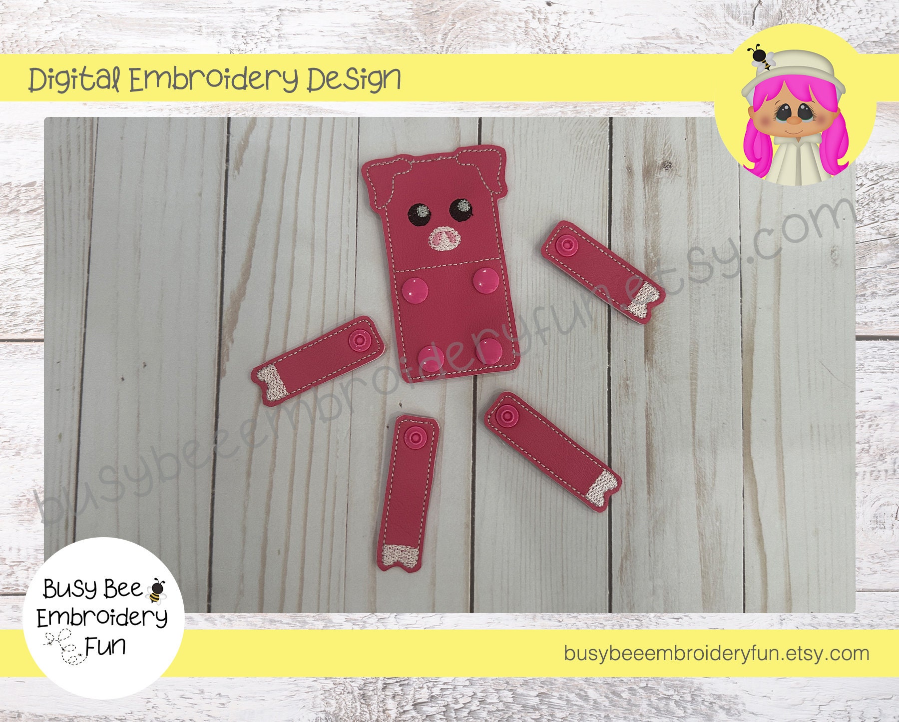 Pig Snap Buddy Design-ith Digital Machine Embroidery File-instant ...