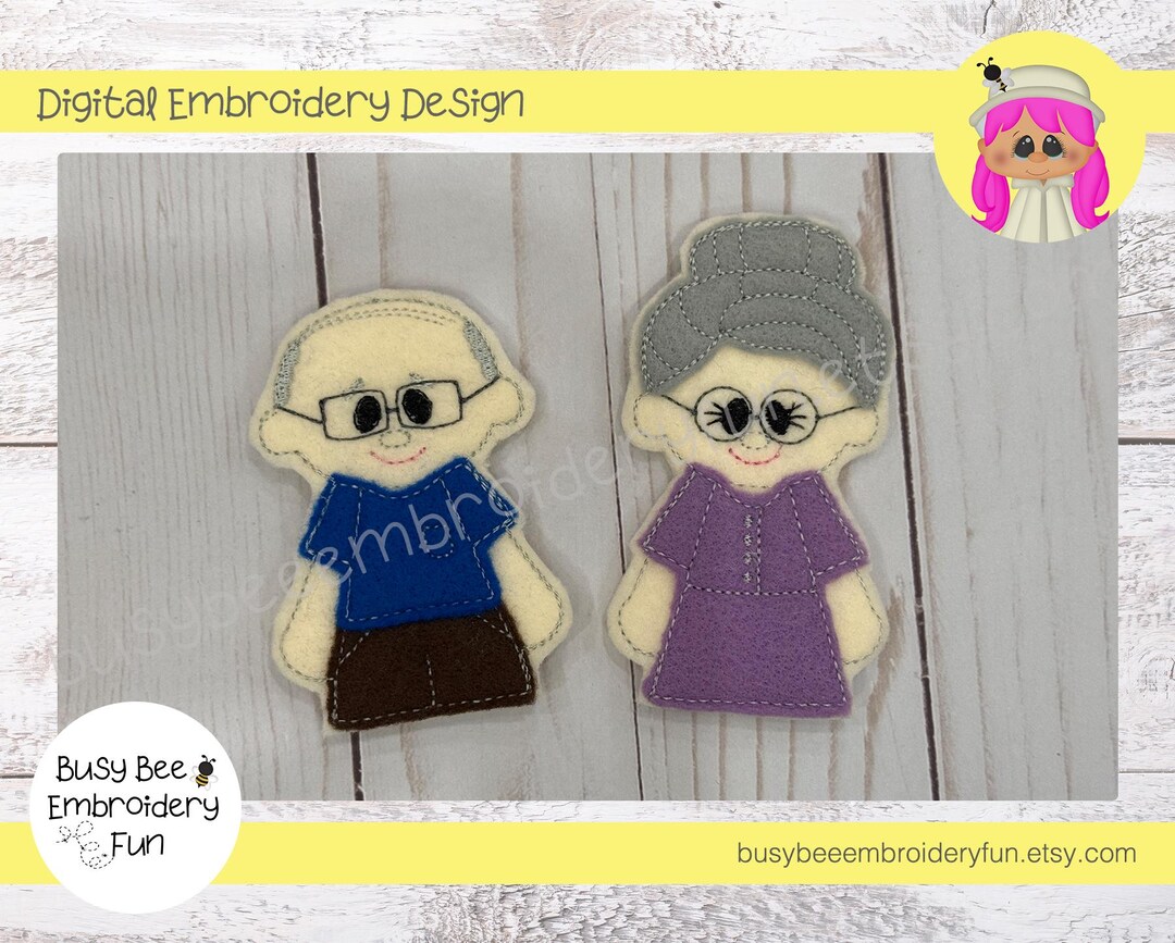 Grandparents Finger Puppet Design-ith Digital Machine Embroidery File ...
