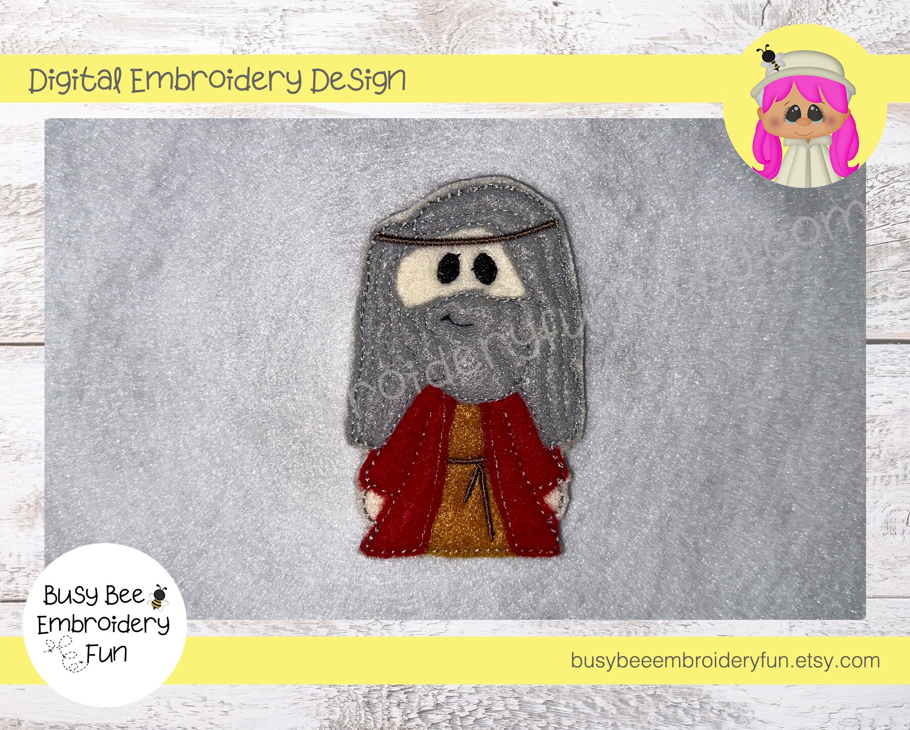 Abraham Finger Puppet Design-ith Digital Machine Embroidery File ...