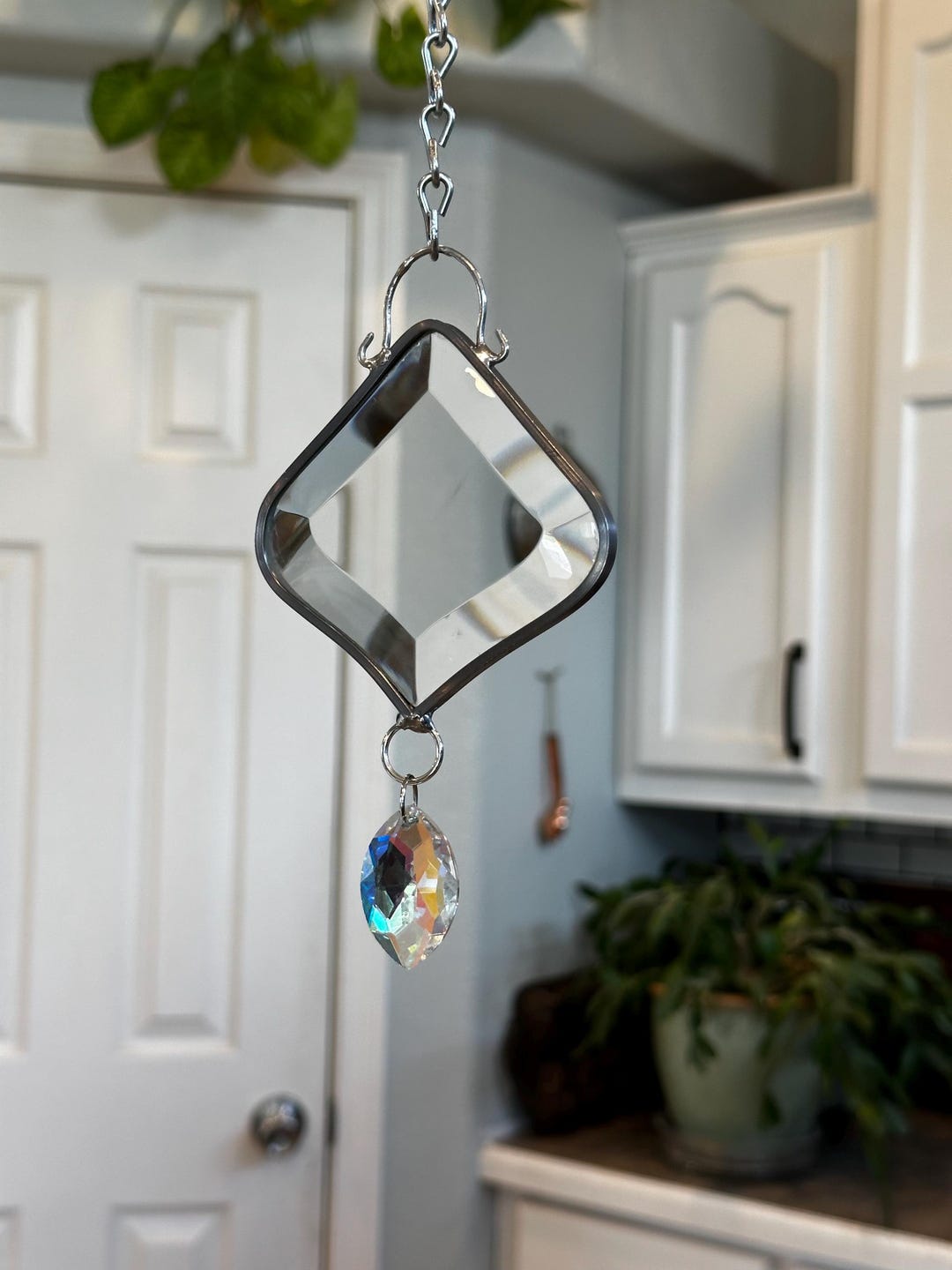 Beveled Glass Suncatcher With Crystal - Etsy