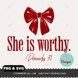 She is Worthy SVG and PNG, Cute Christian Coquette Bow Sublimation ...