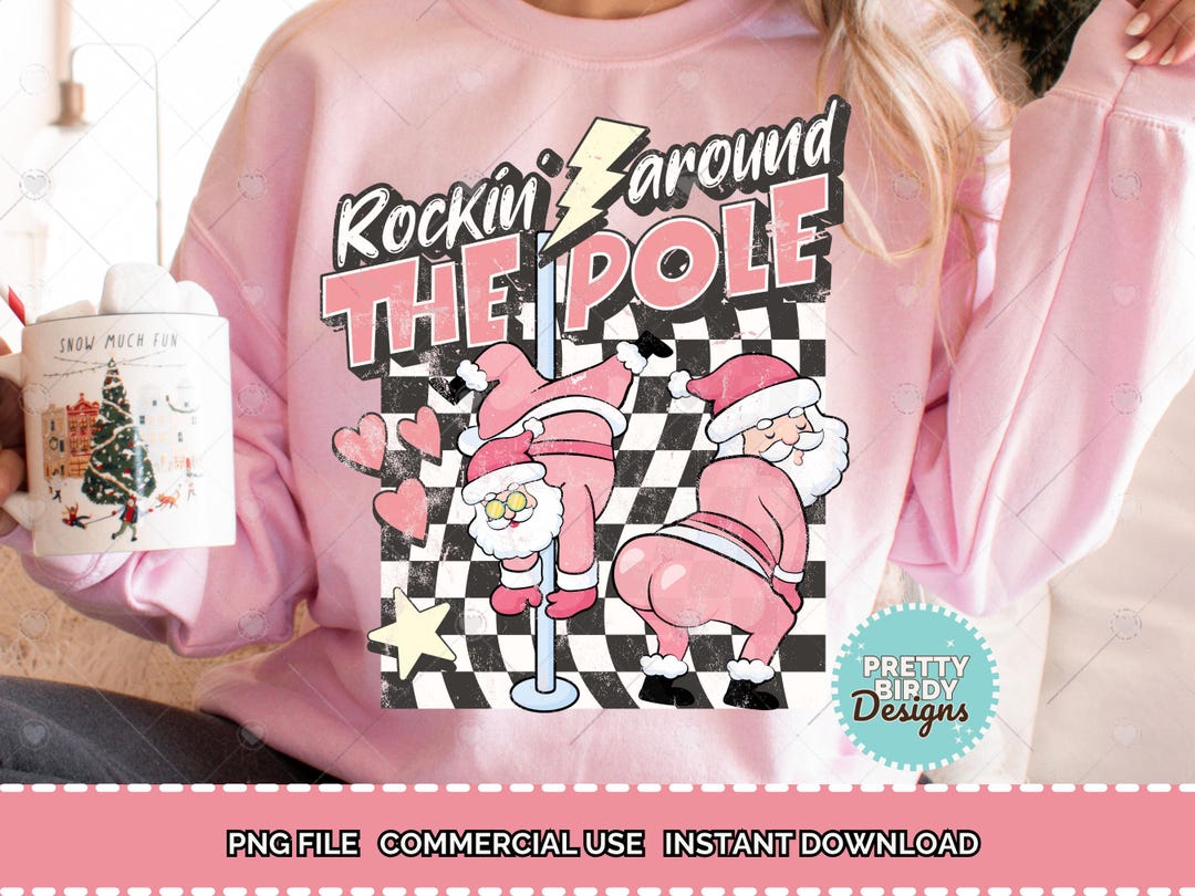 Rocking Around Png, Funny Retro Santa Claus Png, Pole Dancing Png ...
