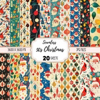 Retro Pastel Christmas Digital Paper, Vintage Reindeer and Designs ...
