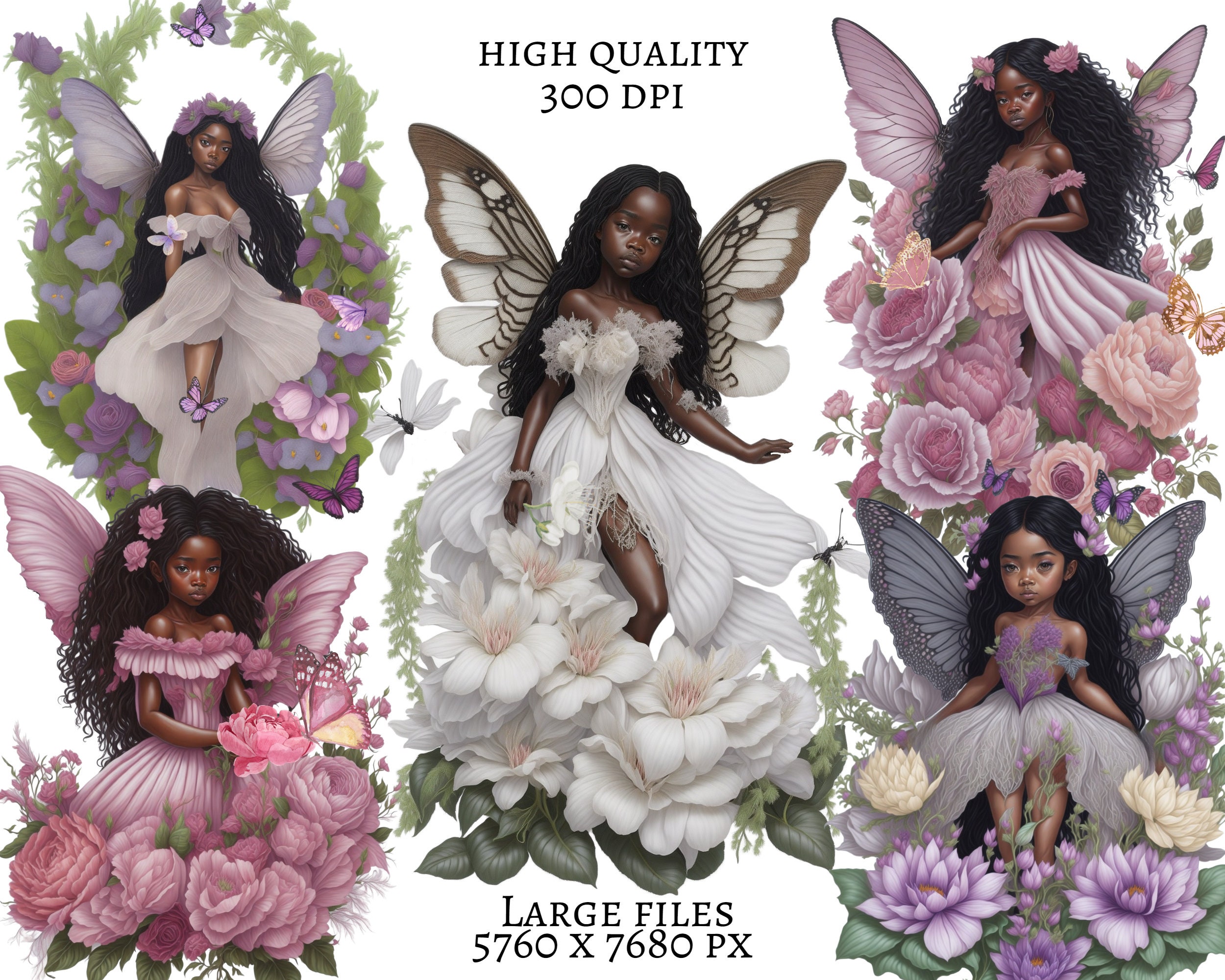 Butterfly Fairies Dark Skin CLIPART PNG Files, Commercial Use ...