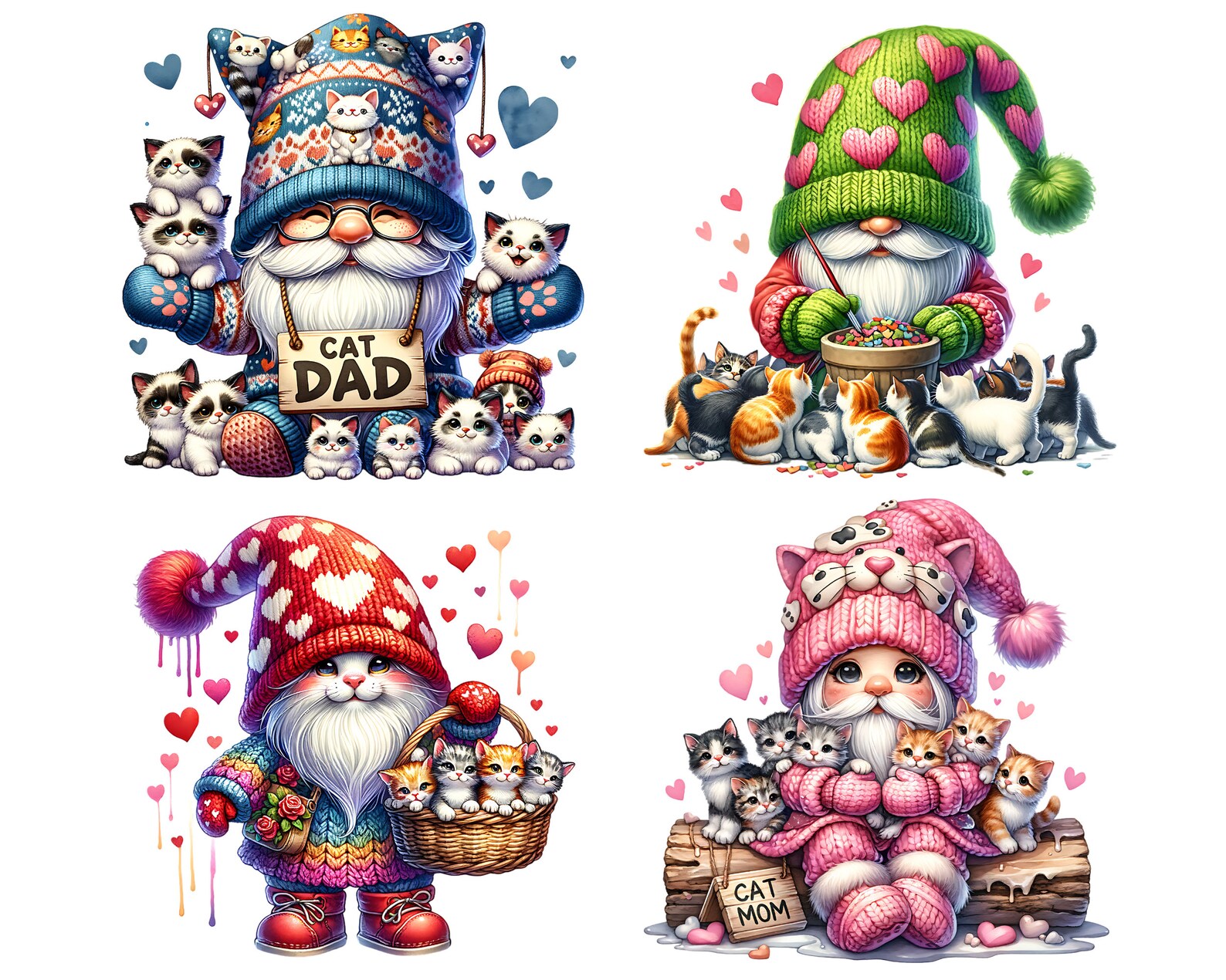 Cat Lover Gnomes CLIPART PNG Files, Pet Gnome Sublimation, Kitten Kitty ...