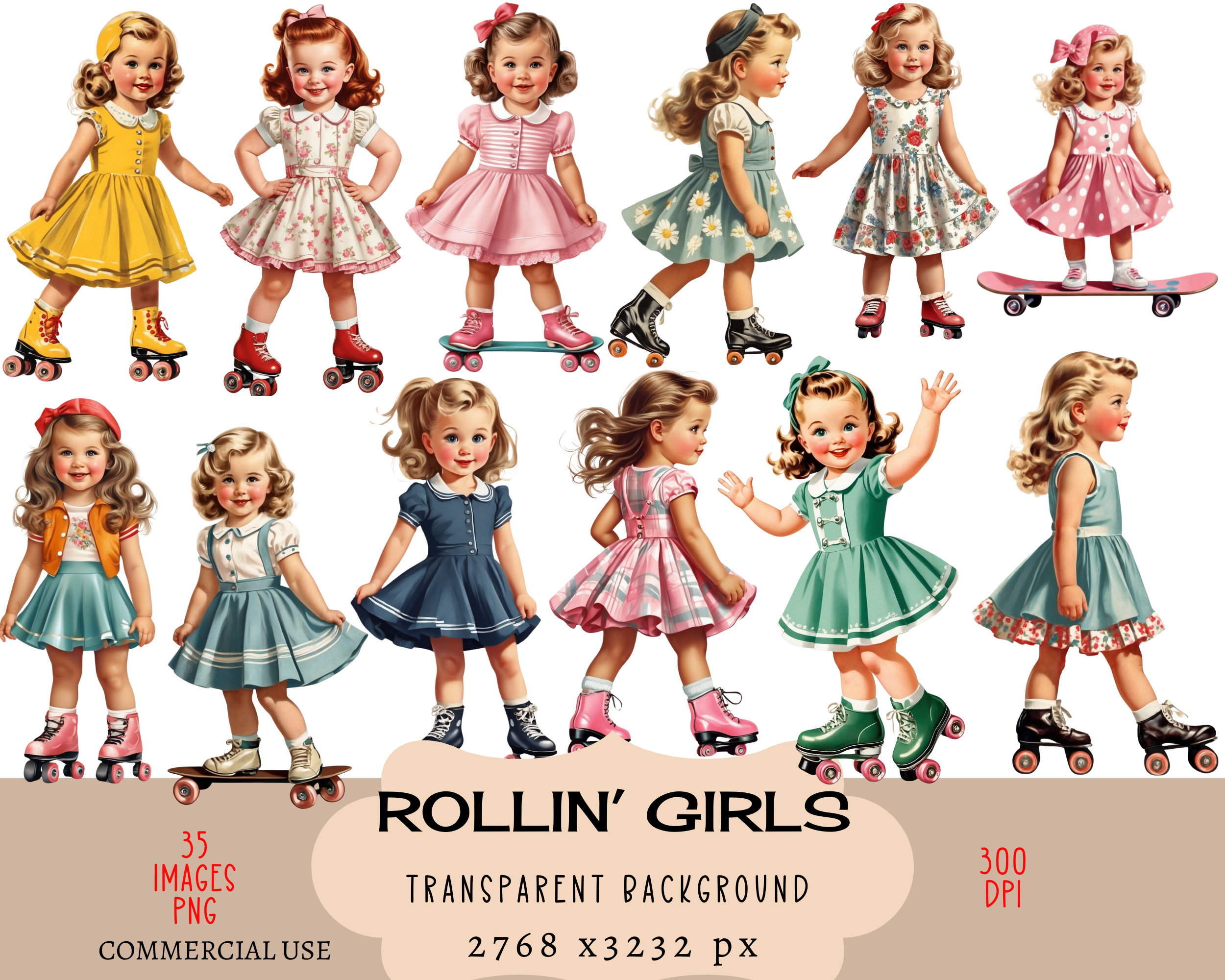 Roller Skates Girls CLIPART PNG Files Commercial Use Transparent ...