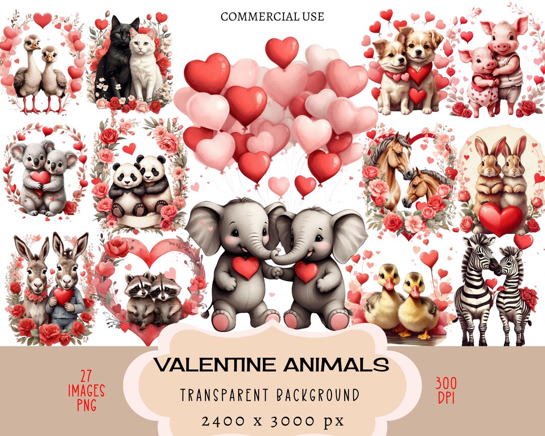 Valentine Animal Couples CLIPART PNG File Commercial Use Transparent ...