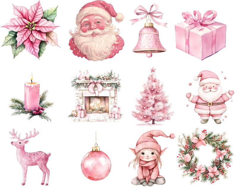 Pink Christmas CLIPART PNG File Pink Santa Sublimation, Mistletoe Tree ...