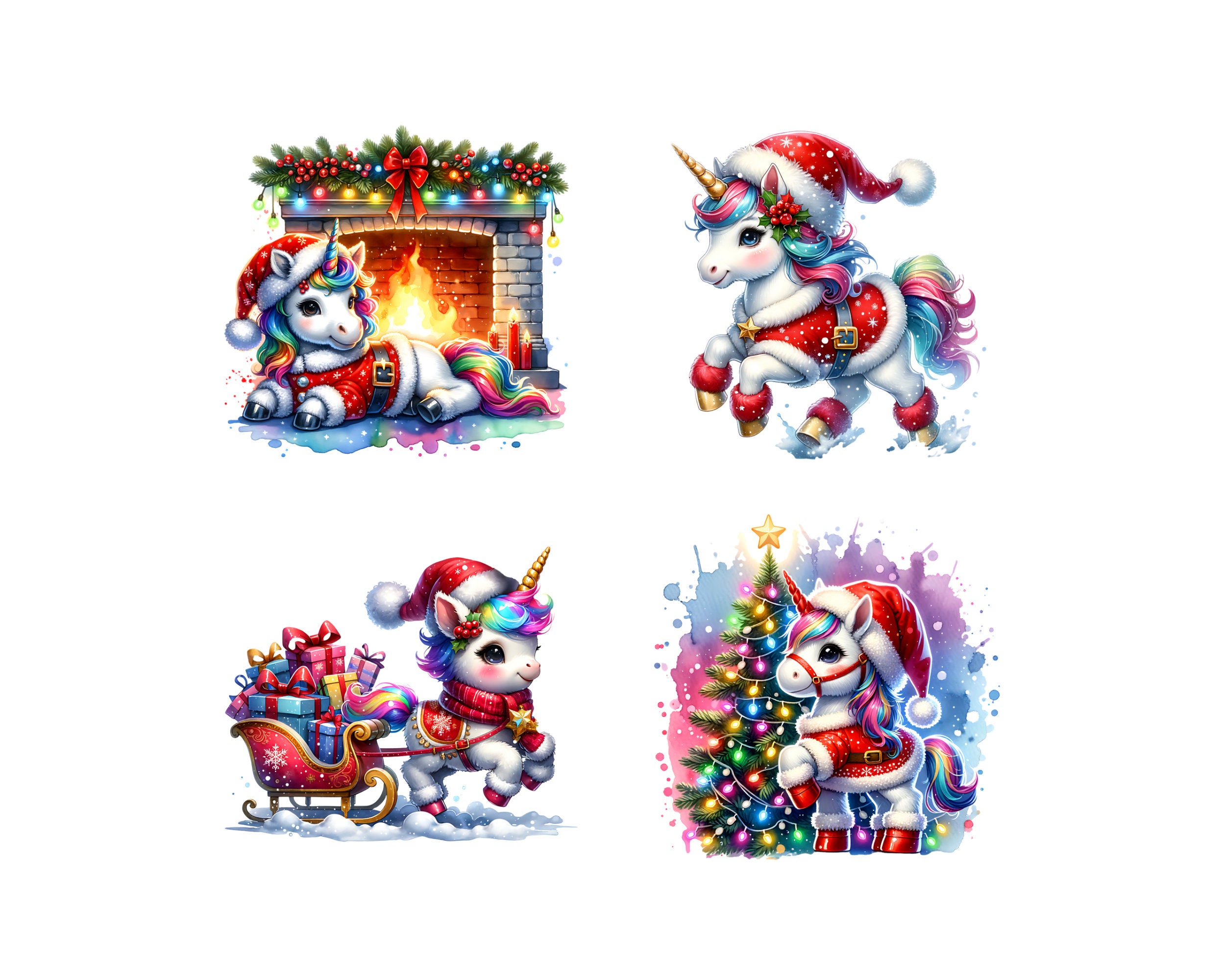 Christmas Unicorns CLIPART PNG File, Baby Unicorn Sublimation, Santa ...